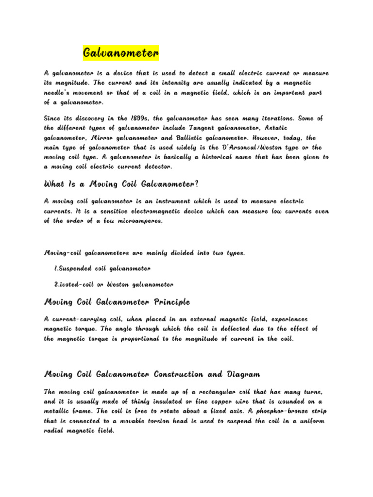 Galvanometer Basics for Engineers | PDF | Electrical Engineering | Electromagnetism