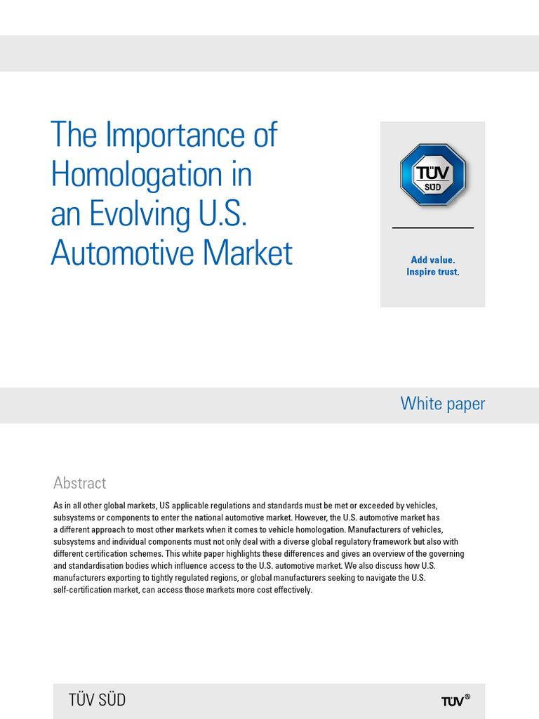 001 - Tuvsud Vehicle Homologation US Market | PDF | National Highway ...