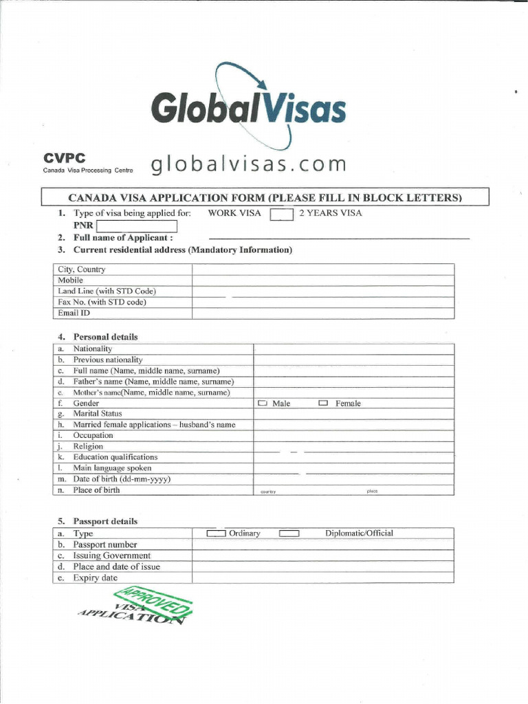Canada Visa Application Form | PDF