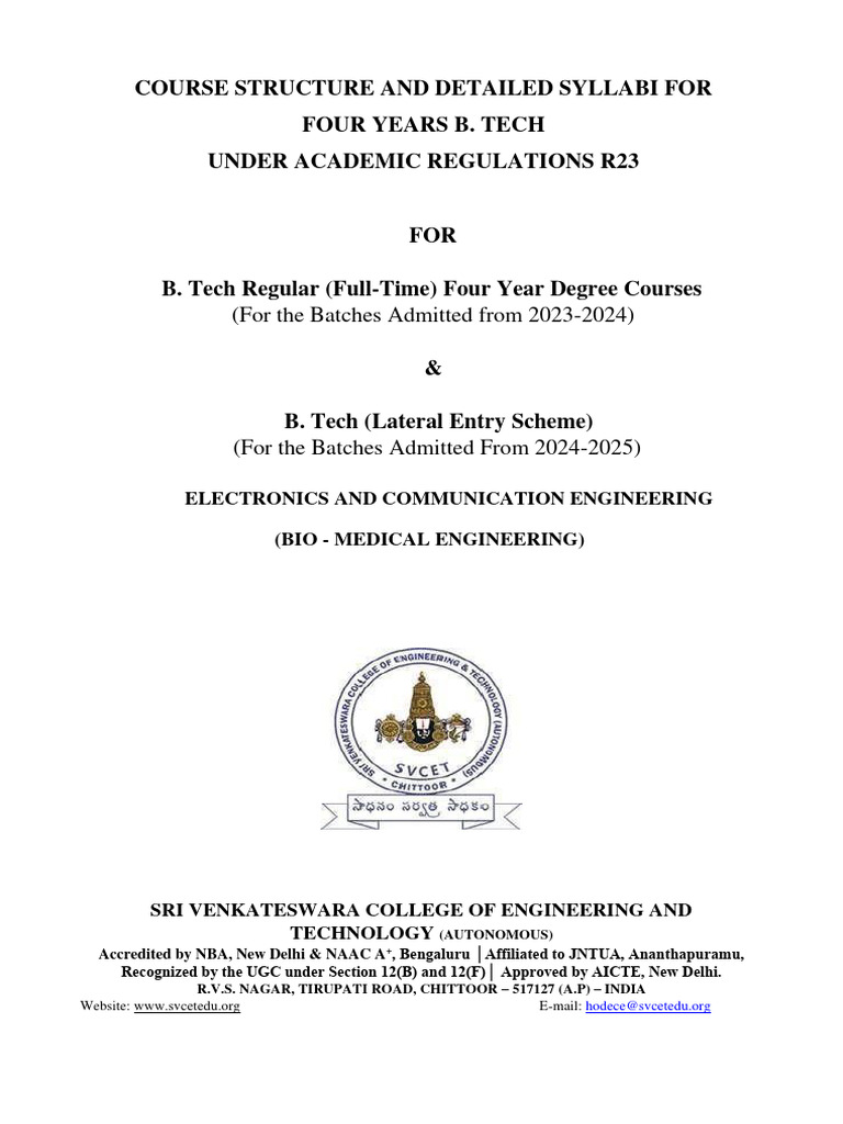 Btech R23 BME | PDF | Massive Open Online Course | Academic Degree