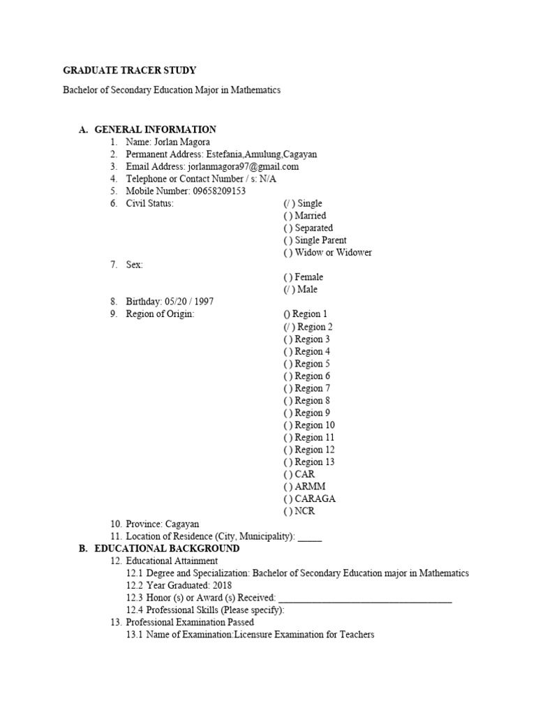 GRADUATE-TRACER-STUDY (Sir Jorlan) | PDF | Employment | Teachers