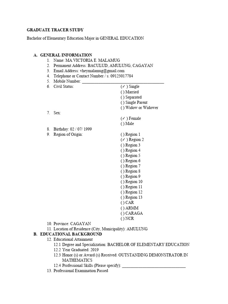 GRADUATE-TRACER-STUDY (Maam Victoria) | PDF | Employment | Teachers