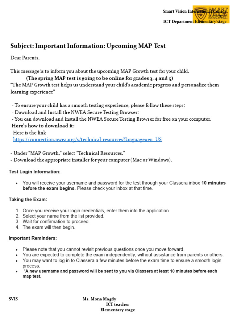 Important Information Upcoming MAP Test | PDF | Login | Educational ...