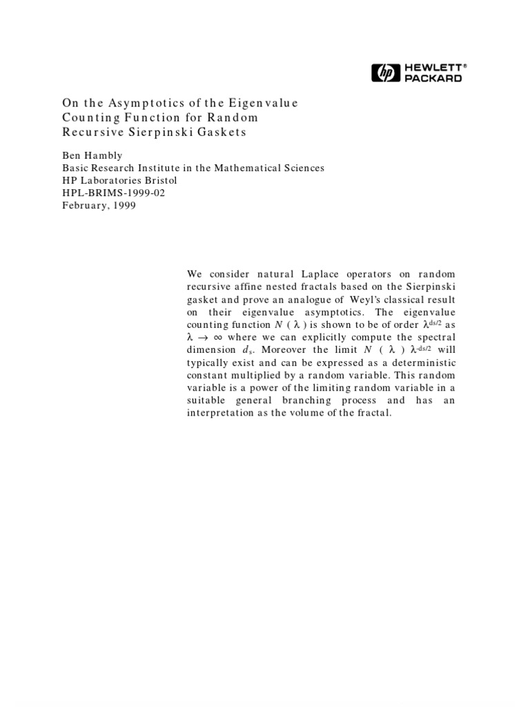 Eigenvalue Asymptotics on Sierpinski Gaskets | PDF | Science & Mathematics