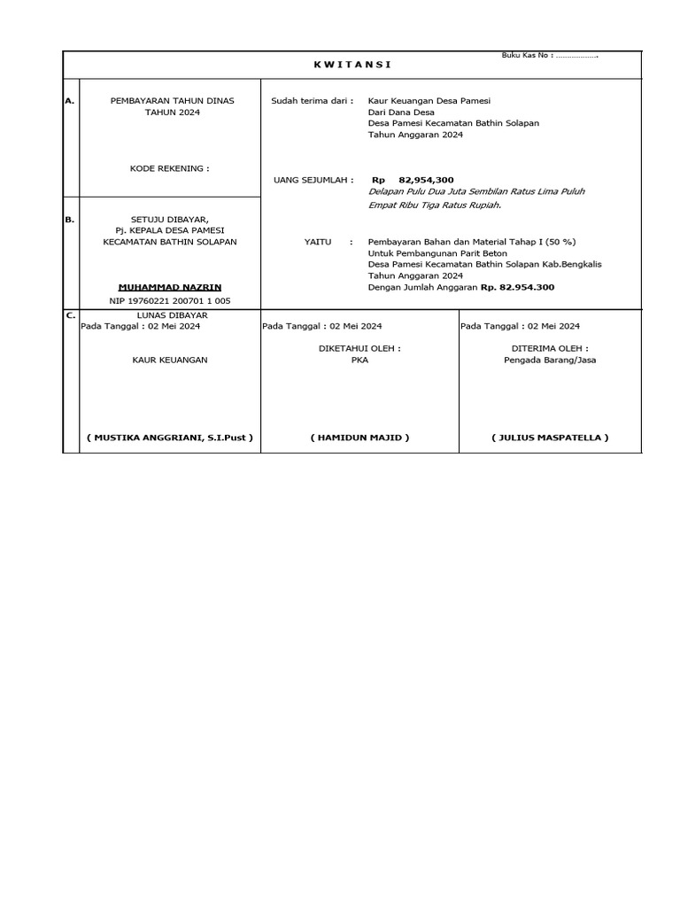 4 Kwitansi Dinas I | PDF