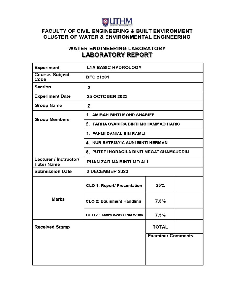 Lab Report Basic Hydrology Group2 s3 | PDF | Discharge (Hydrology ...