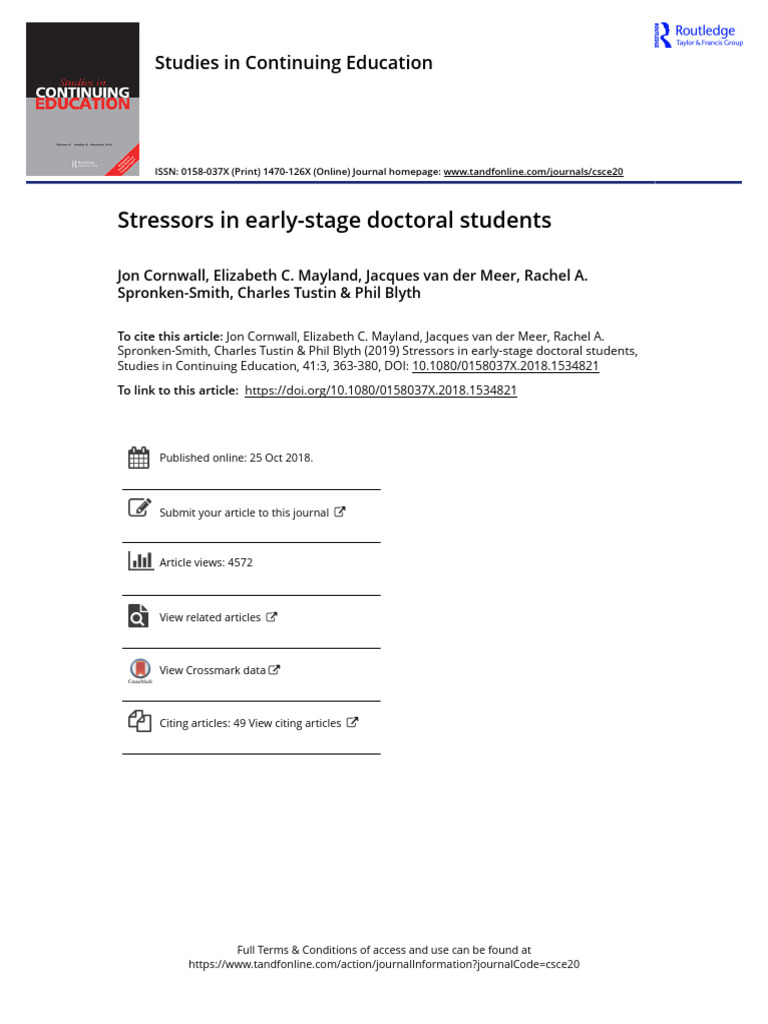 Stressors in Early-Stage Doctoral Students | PDF | Stress (Biology ...