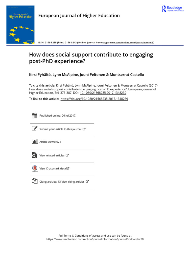 How Does Social Support Contribute To Engaging Post-PhD Experience | PDF | Social Support ...