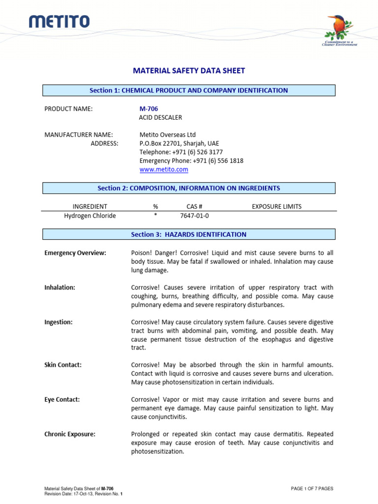 MSDS_M-706 | PDF | Toxicity | Respiratory System