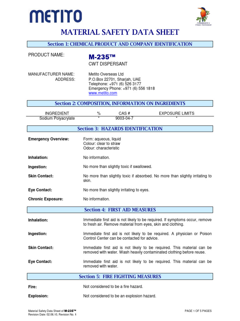 MSDS_M-235 | PDF | Water | Waste Management