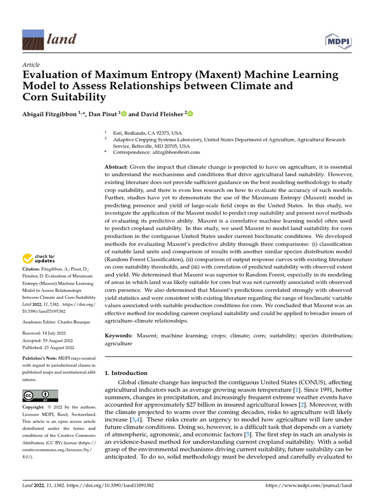 Abigail Fitzgibbon Evaluation of Maximum Entropy (Maxent) Machine Learning Model to Assess ...
