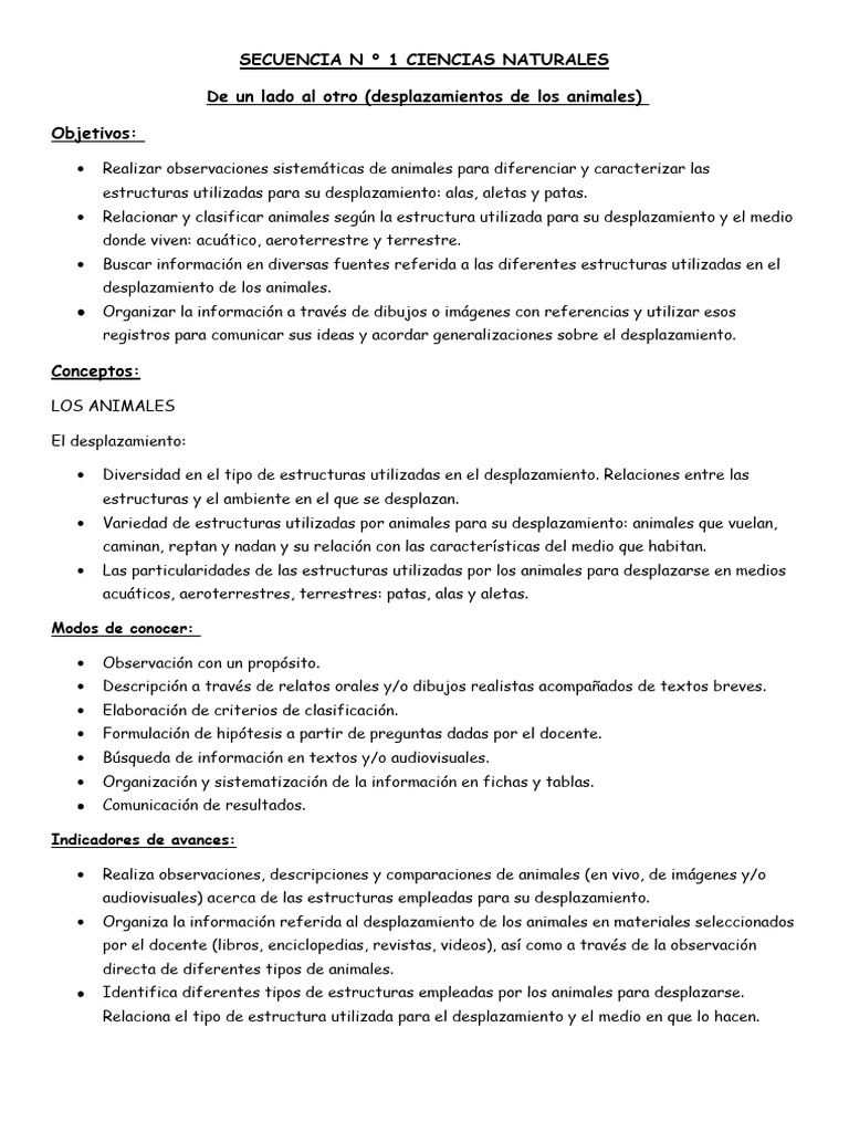 Secuencia N1 Seres Vivos Desplazamientos | PDF | Science