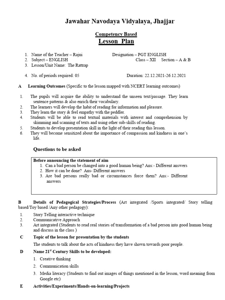 Cb-Lesson Plan Panel Inspection | PDF | Reading Comprehension | Learning