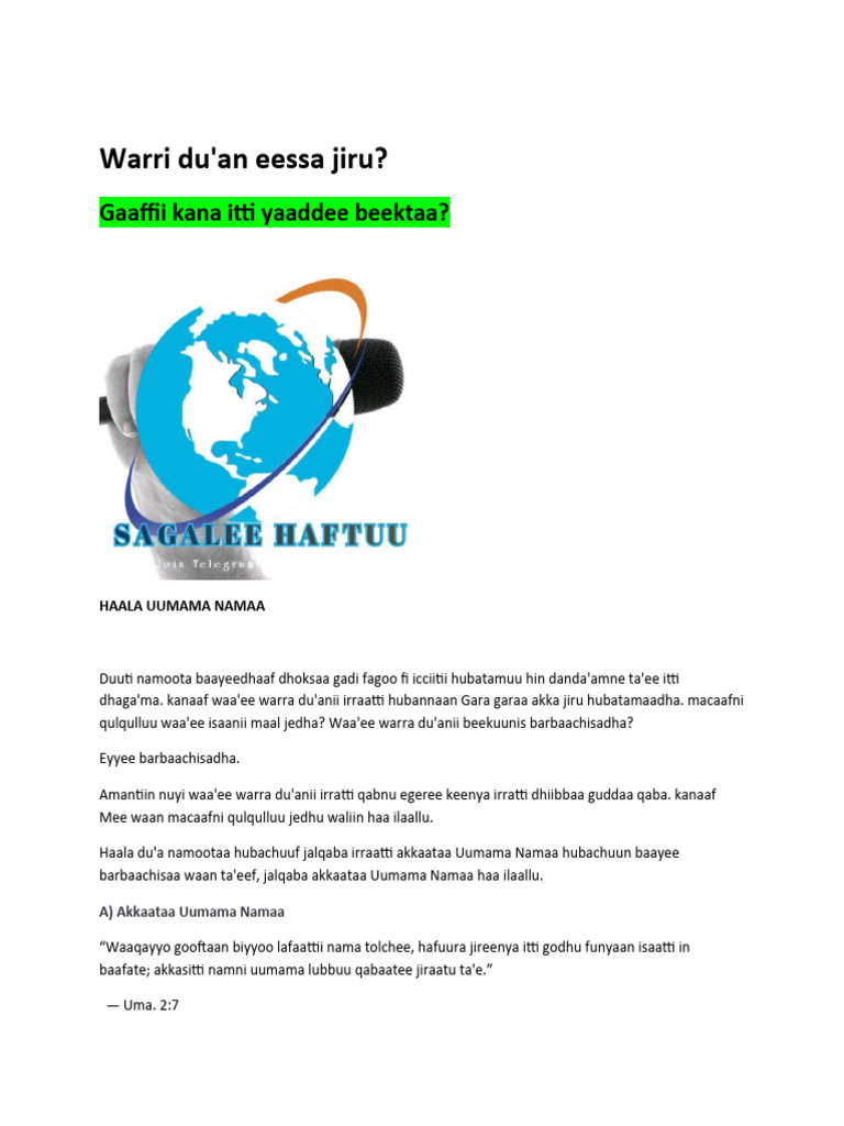 Warri Du'an Eessa Jiru | PDF