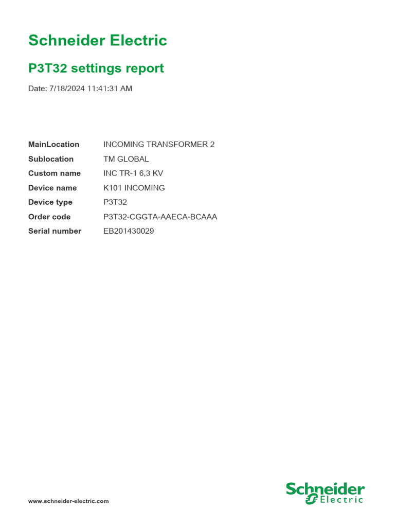 Setting Incoming 6,3kV TM Global | PDF | Power (Physics) | Electrical ...