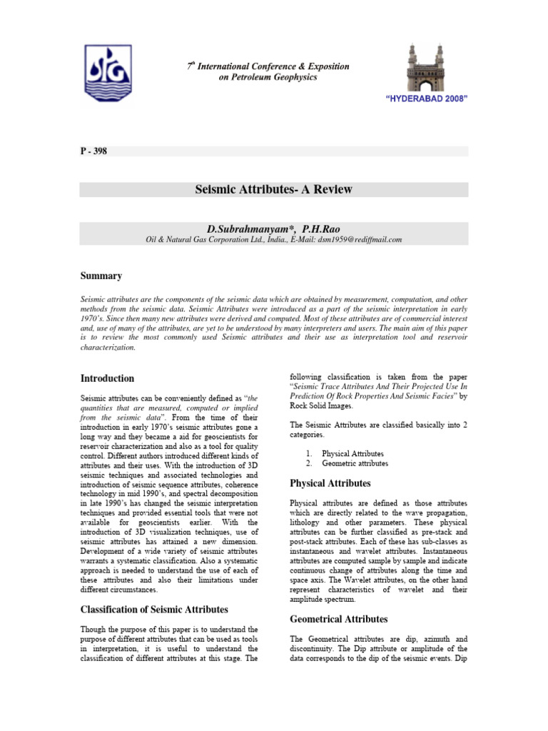 Seismic Attributes: Overview and Classification | PDF | Wavelet | Waves