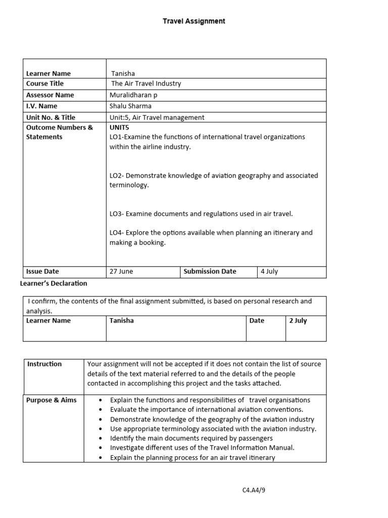 Travel Assignment Tanisha | PDF