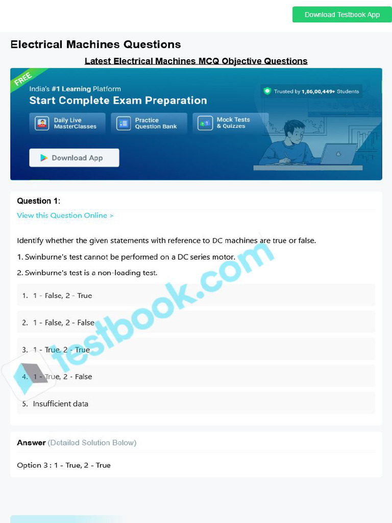 MCQ On Electrical Machines 5eea6a0939140f30f369d919 | PDF