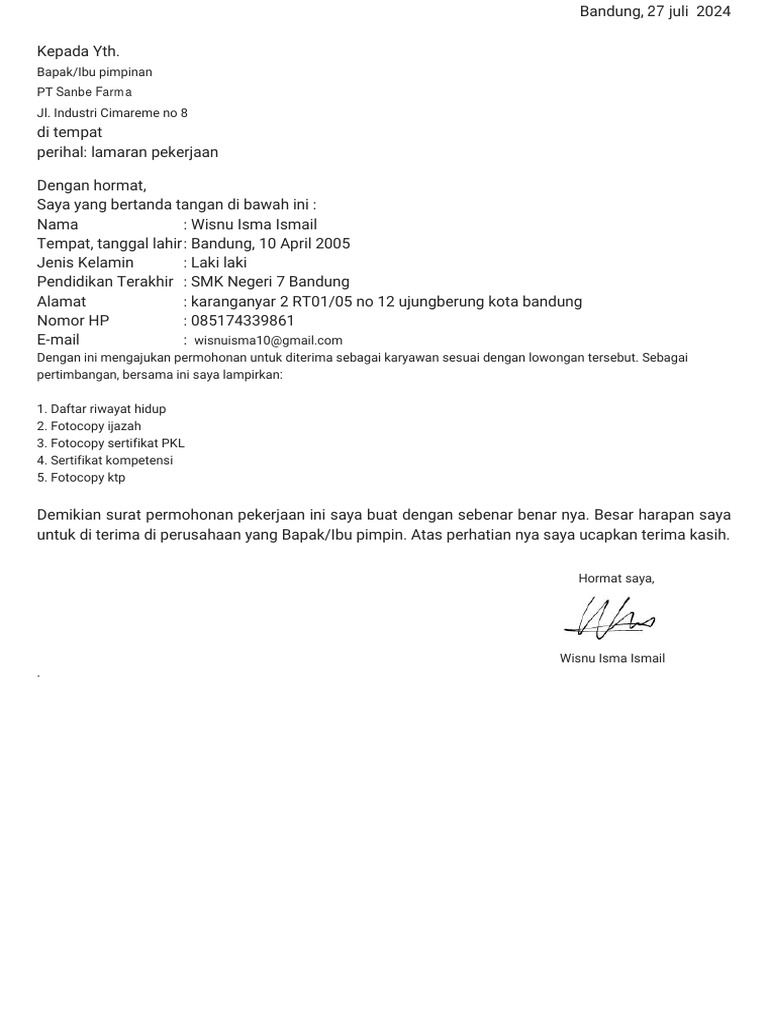 Wisnu Isma Ismail Lamaran | PDF