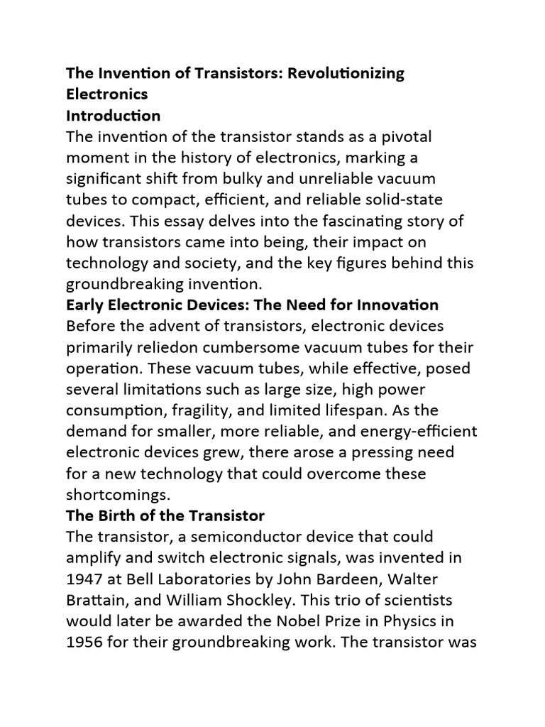 The Invention of The Transistor | PDF | Transistor | Electronics