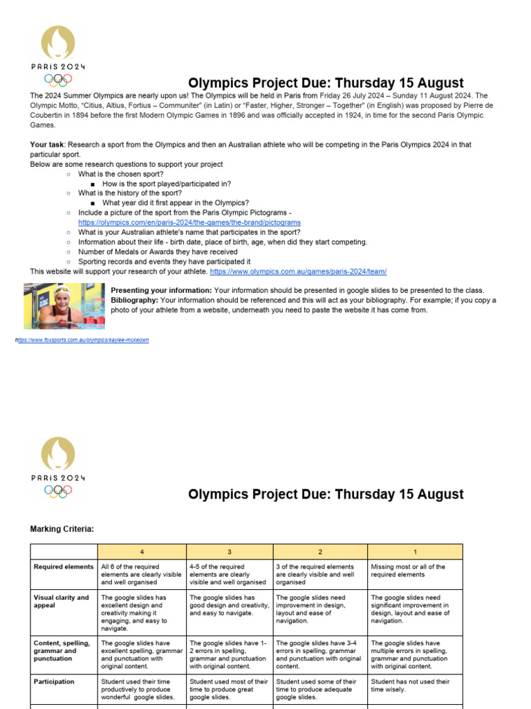 2024 Olympics Project Guide | PDF | Sports Competitions | Sports Festivals