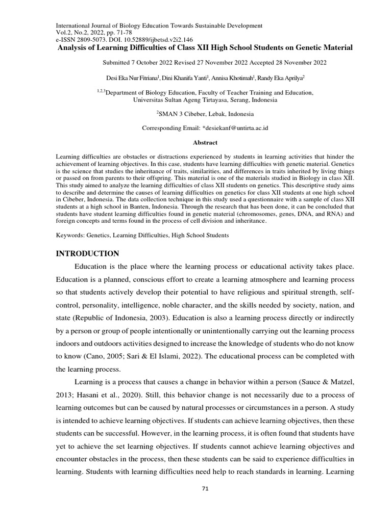 Analysis_of_Learning_Difficulties_of_Cla | PDF | Heredity | Genetics