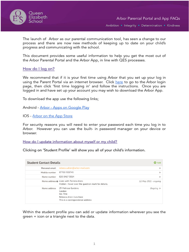 Arbor Parent Portal and App FAQ | PDF | Login | Google Play