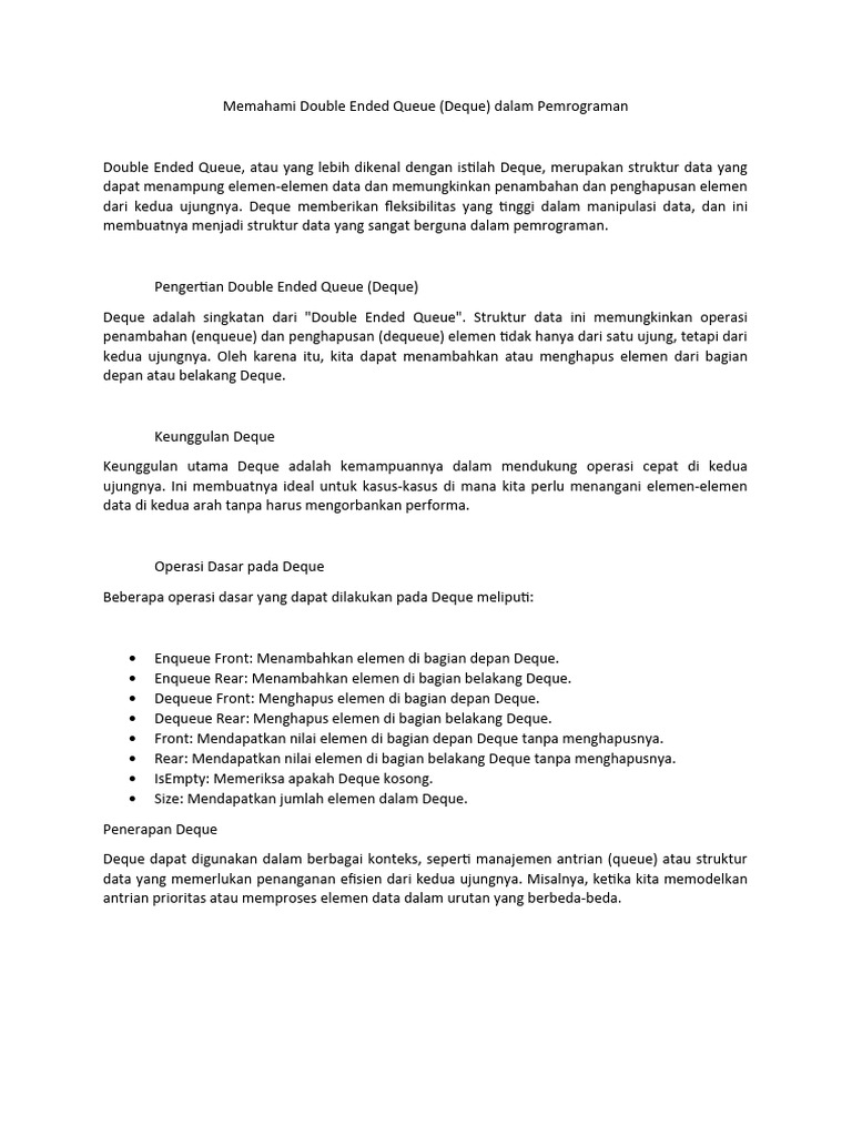 Memahami Deque dalam Pemrograman | PDF