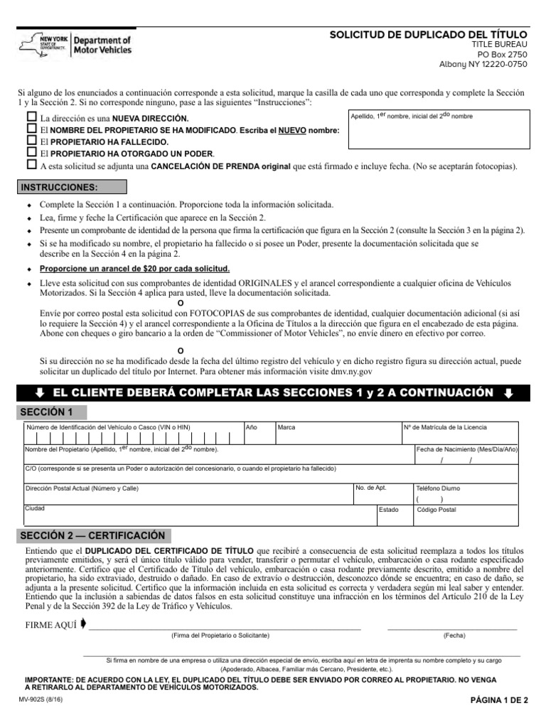 NY DMV Form 902 S | PDF | Licencia de conducir