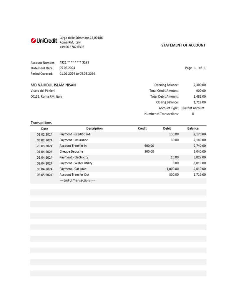 Bank Statement Edit | PDF
