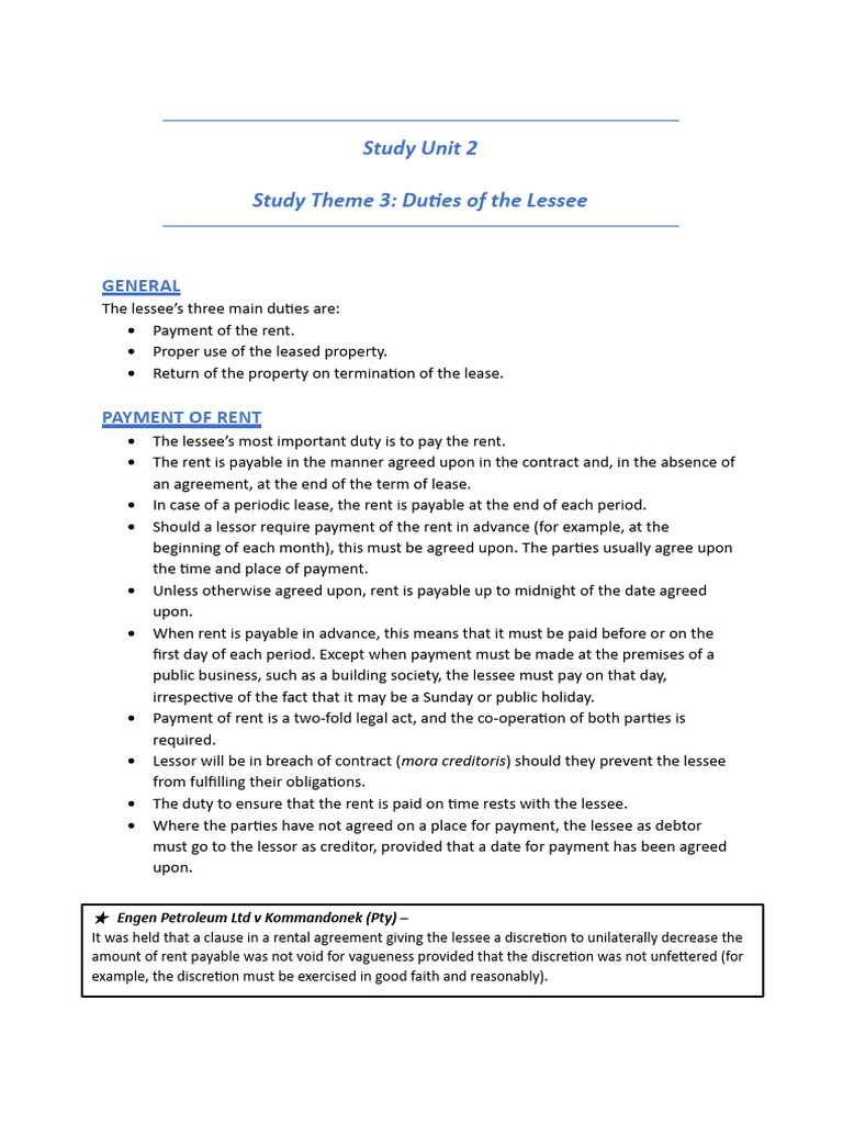 Study Unit 2 - Study Theme 3 | PDF | Lease | Renting