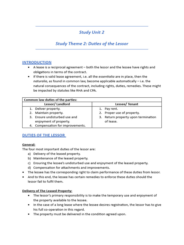 Study Unit 2 - Study Theme 2 | PDF | Lease | Legal Concepts