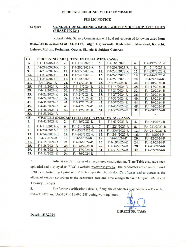 2024 07-23-07!16!23 Conduct of Screening (MCQ) Written (Descriptive ...
