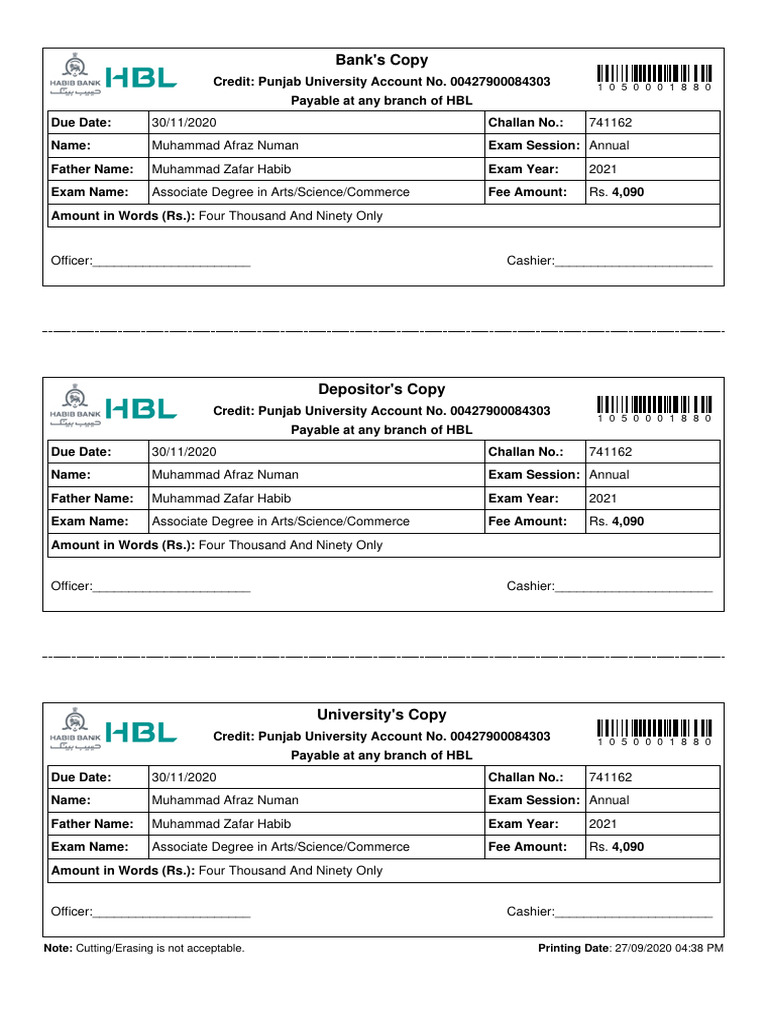 Pu Registration Challan Form | PDF | Investing | Service Industries