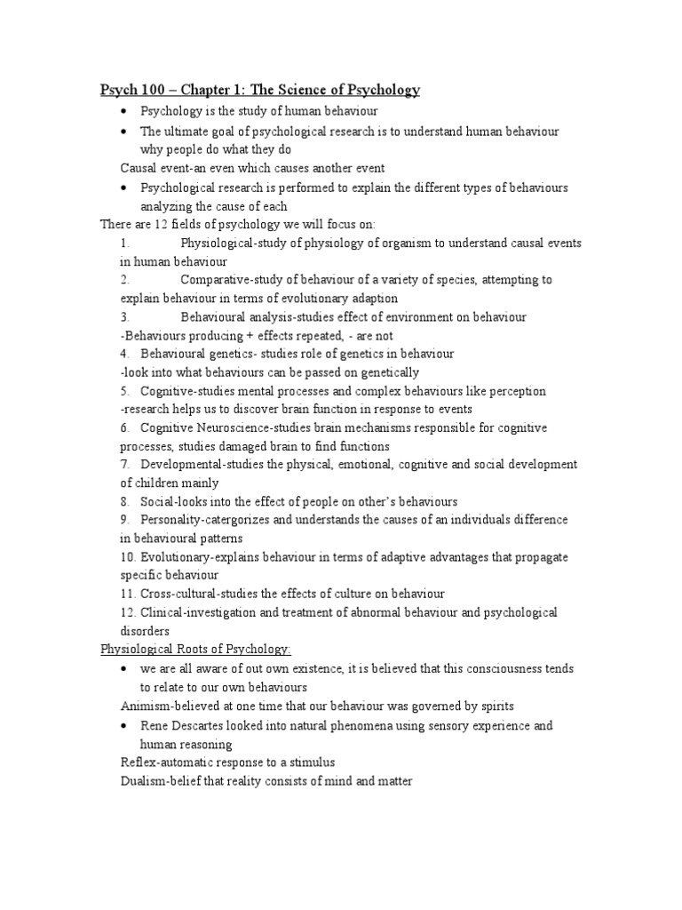 Psych 100 - Chapter 1 | PDF | Perception | Psychology
