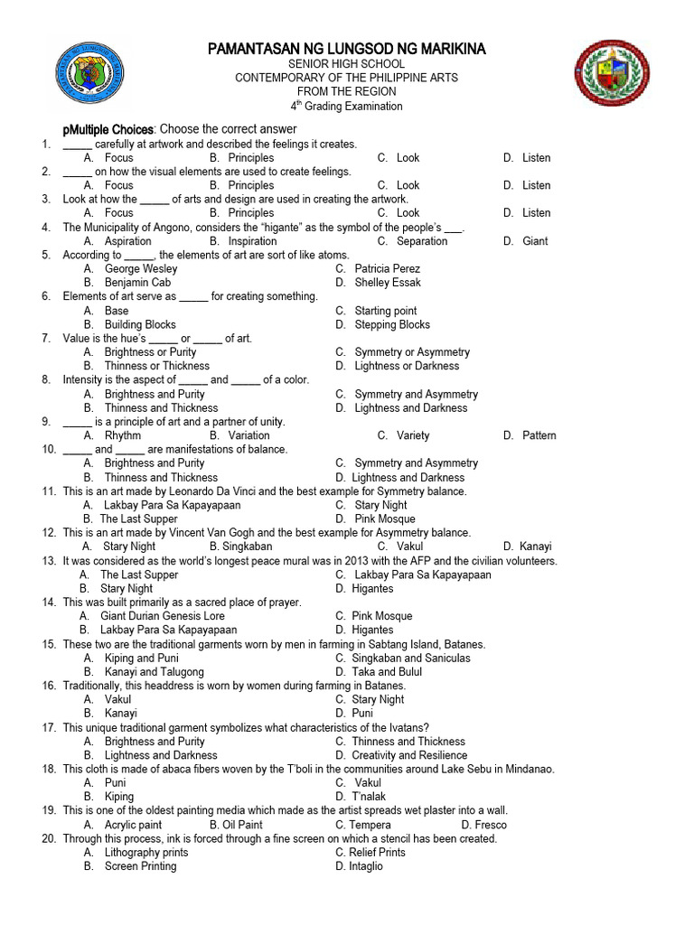 4th Grading Examination Contemp - Art | PDF