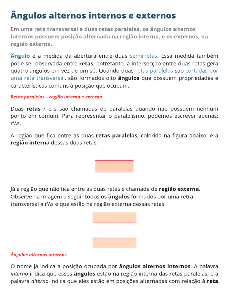 Ângulos Alternos em Retas Paralelas | PDF | Ângulo | Linha (Geometria)