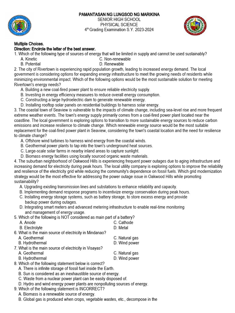 FINAL-EXAM-PHYSICAL-SCIENCE-1 | PDF | Force | Moon