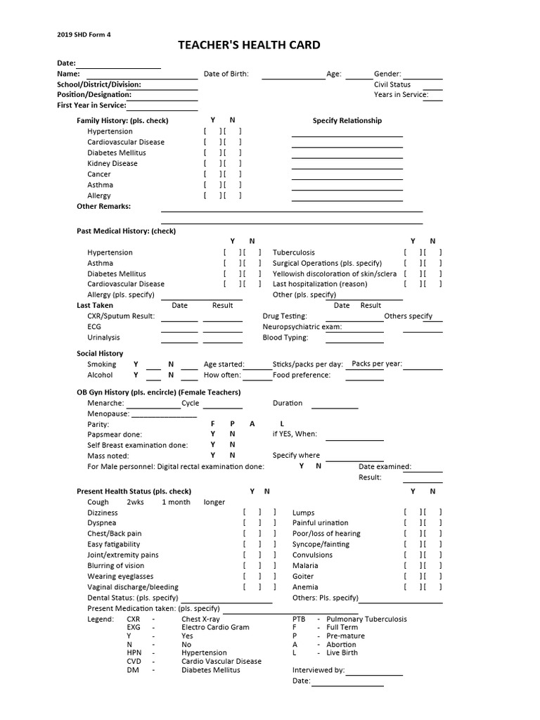 SHD Form 4 T NTP Health Card | PDF | Dentures | Periodontology