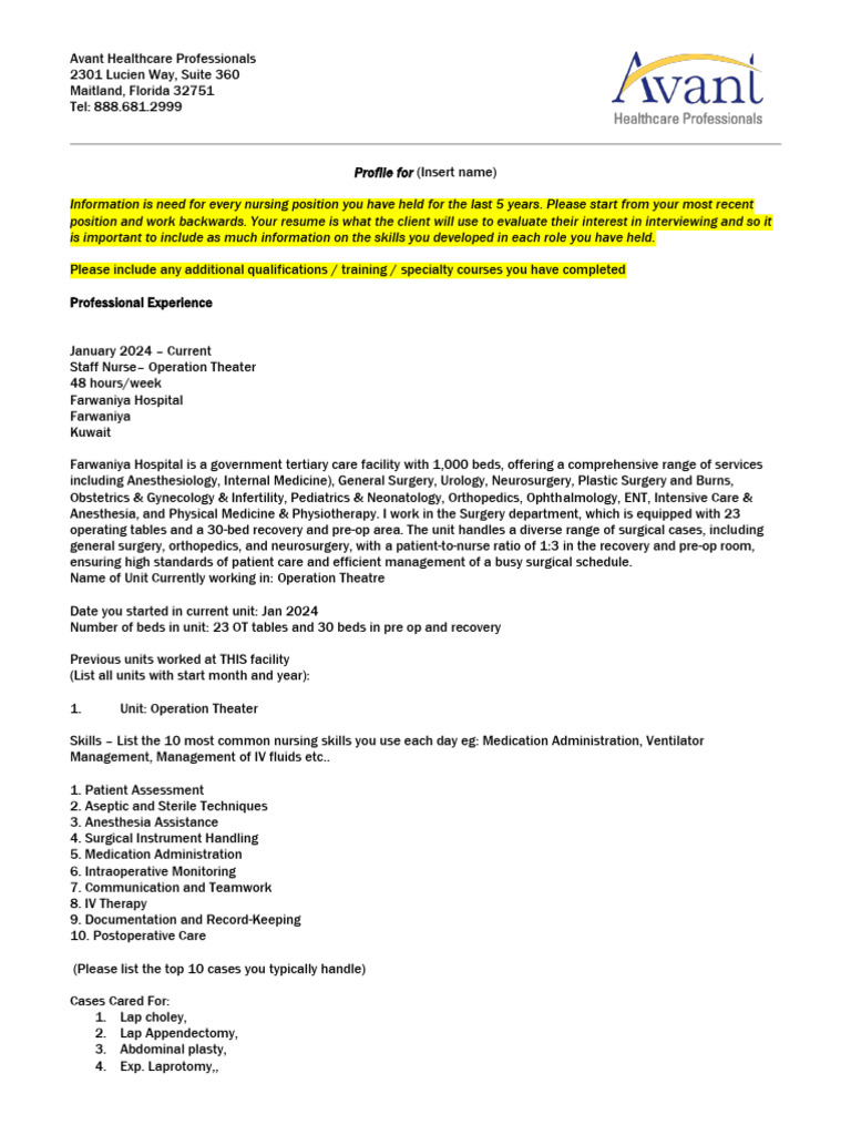 Nursing CV Format for Kuwait | PDF | Surgery | Nursing