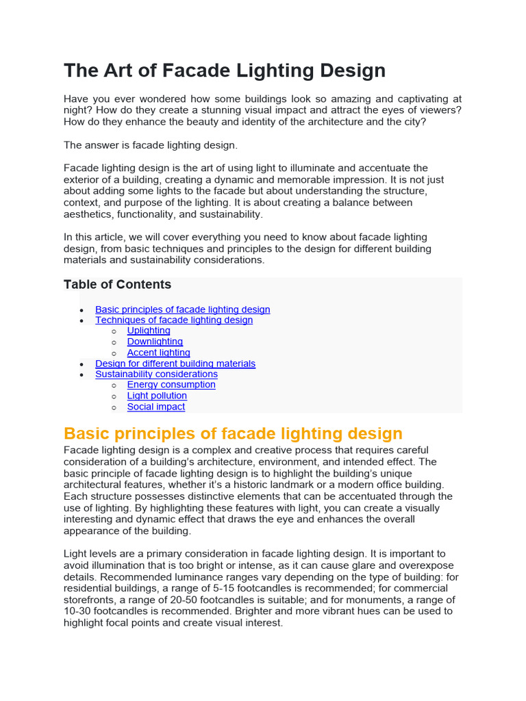 The Art of Facade Lighting Design | PDF | Lighting | Light Emitting Diode