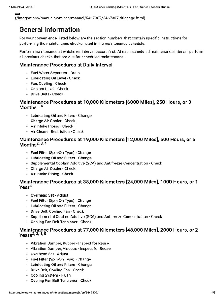 Cummins L-Series Maintenance Manual | PDF