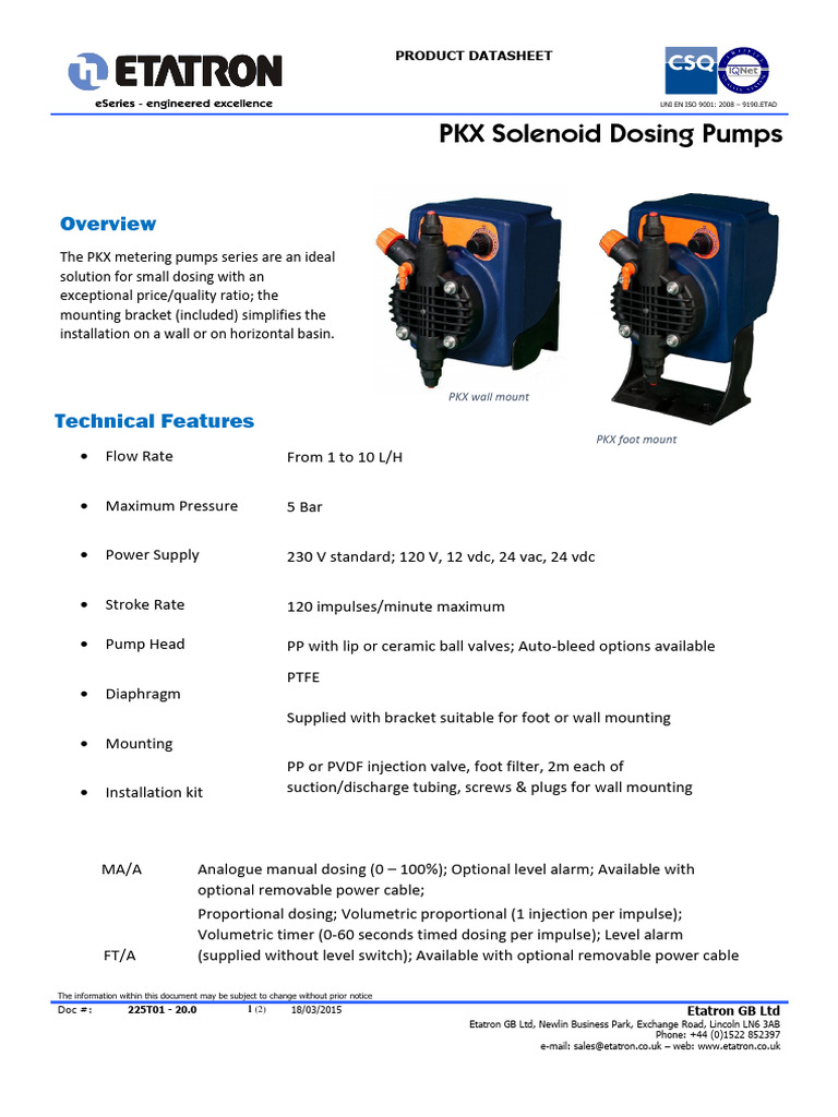 PKX Peristaltic Pump Datasheet 2023 1 | PDF | Pump | Mains Electricity