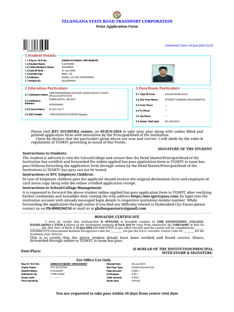 Avinash buspass | PDF