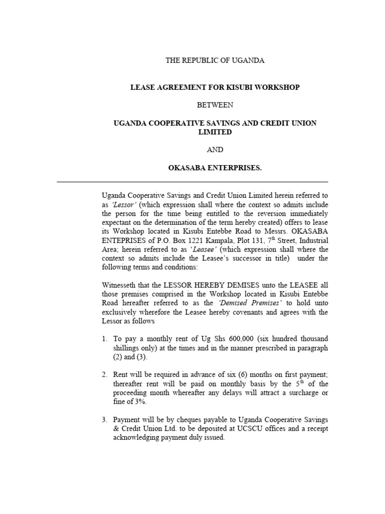 LEASE AGREEMENT For Carpentry Workshop | PDF | Lease | Private Law