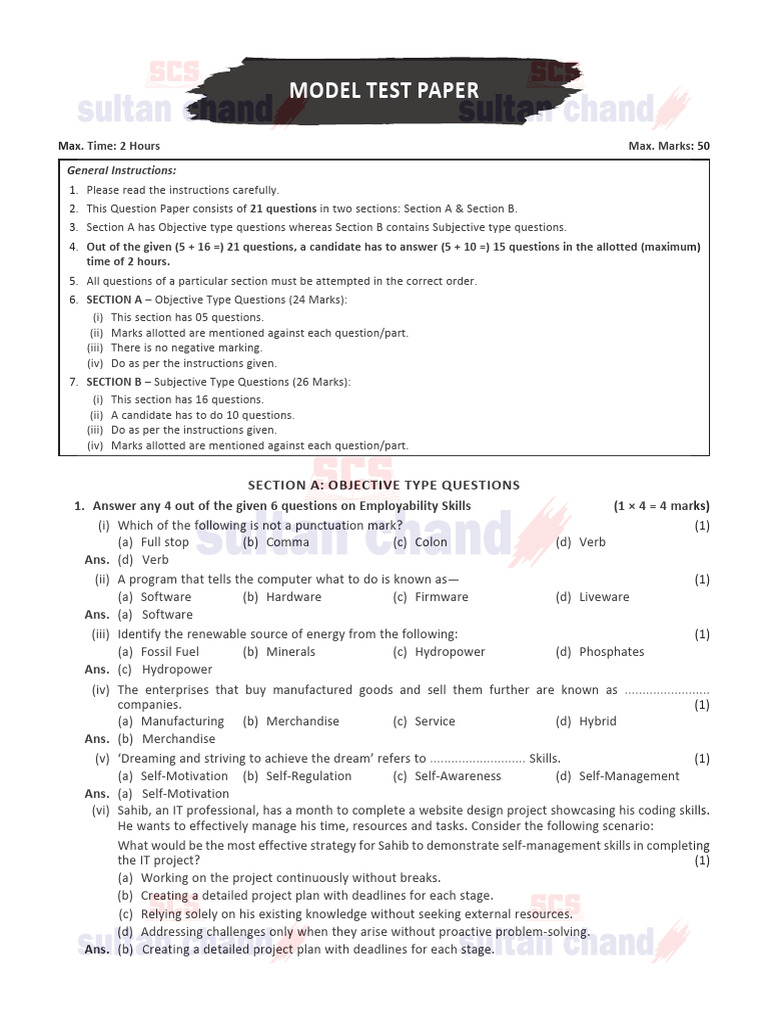 Model Test Paper for Employability Skills | PDF | Databases | Table ...