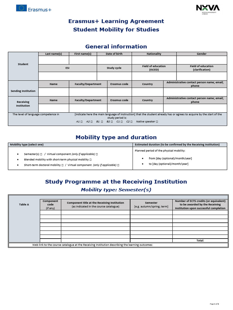 2 - Learning-Agreement Editável - NOVA | PDF | Academic Degree | Educational Technology
