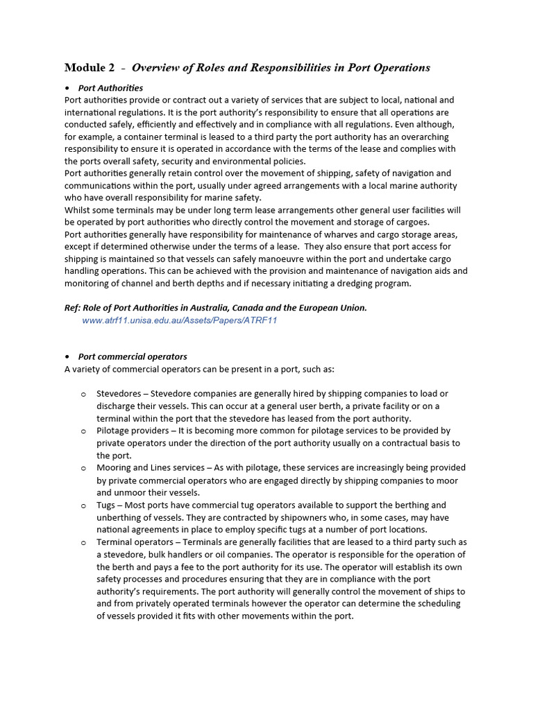 2 - Overview of Roles and Responsibilities in Port Operations | PDF ...
