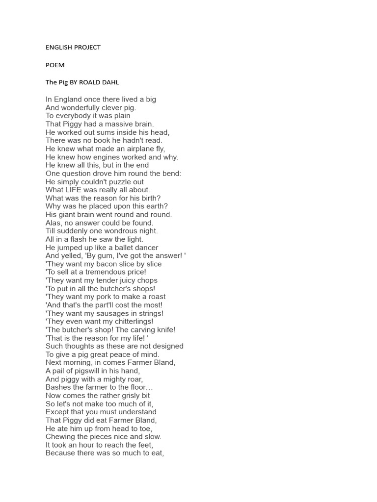 Roald Dahl's Poem: The Clever Pig | PDF
