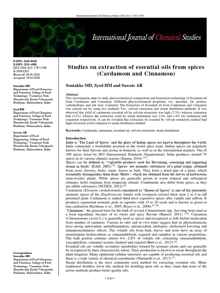 Studies On Extraction of Essential Oils | PDF | Cinnamon | Essential Oil